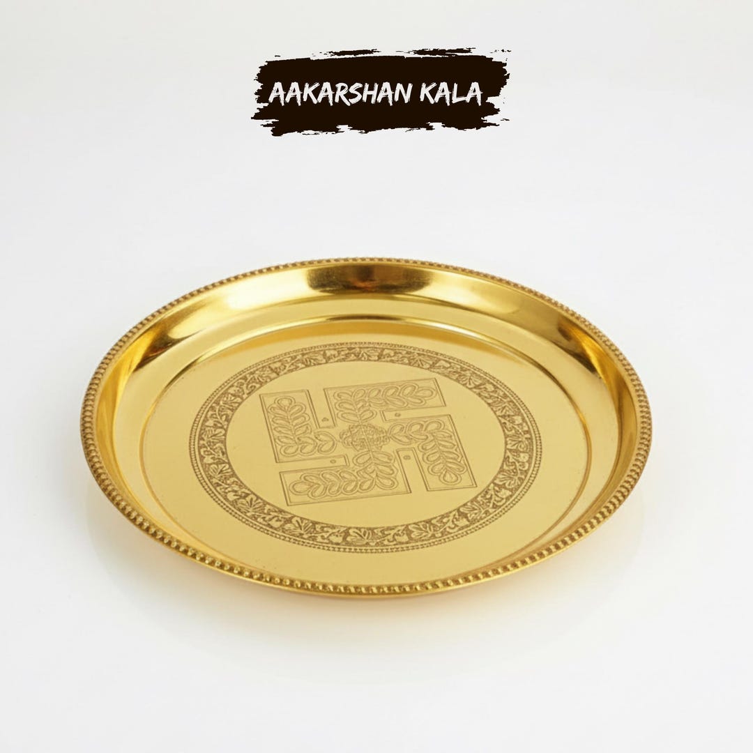 Handmade Pure Brass Swastik Puja Thali | Traditional Hindu Puja Plate ...