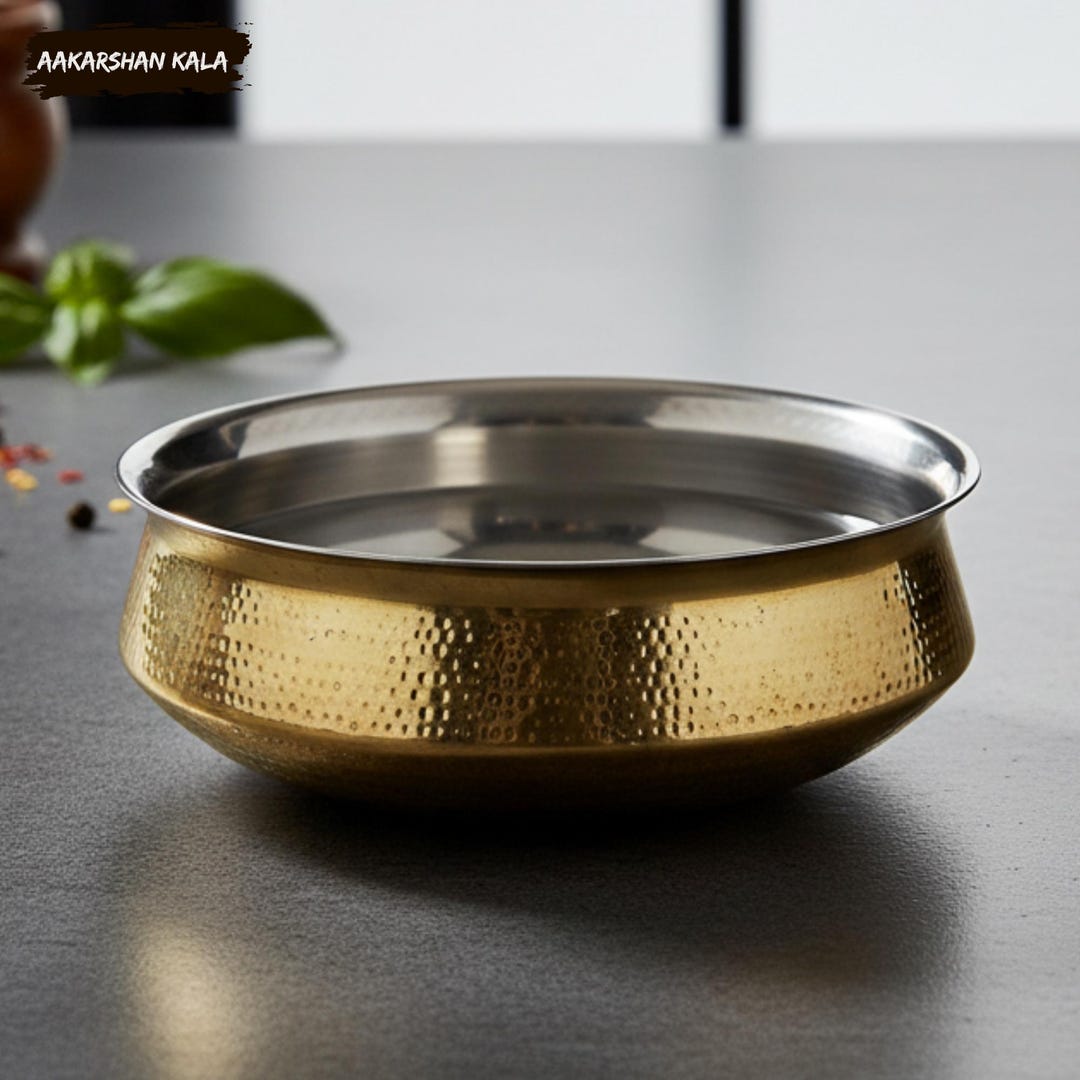 Brass Lagan Handi With Tin Lining | Hammered Cooking & Serving Pot | 3 ...