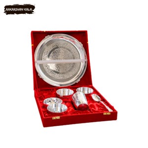 Pure Silver Plated 7 Piece Dinner Set | Handmade Indian Thali Set With ...
