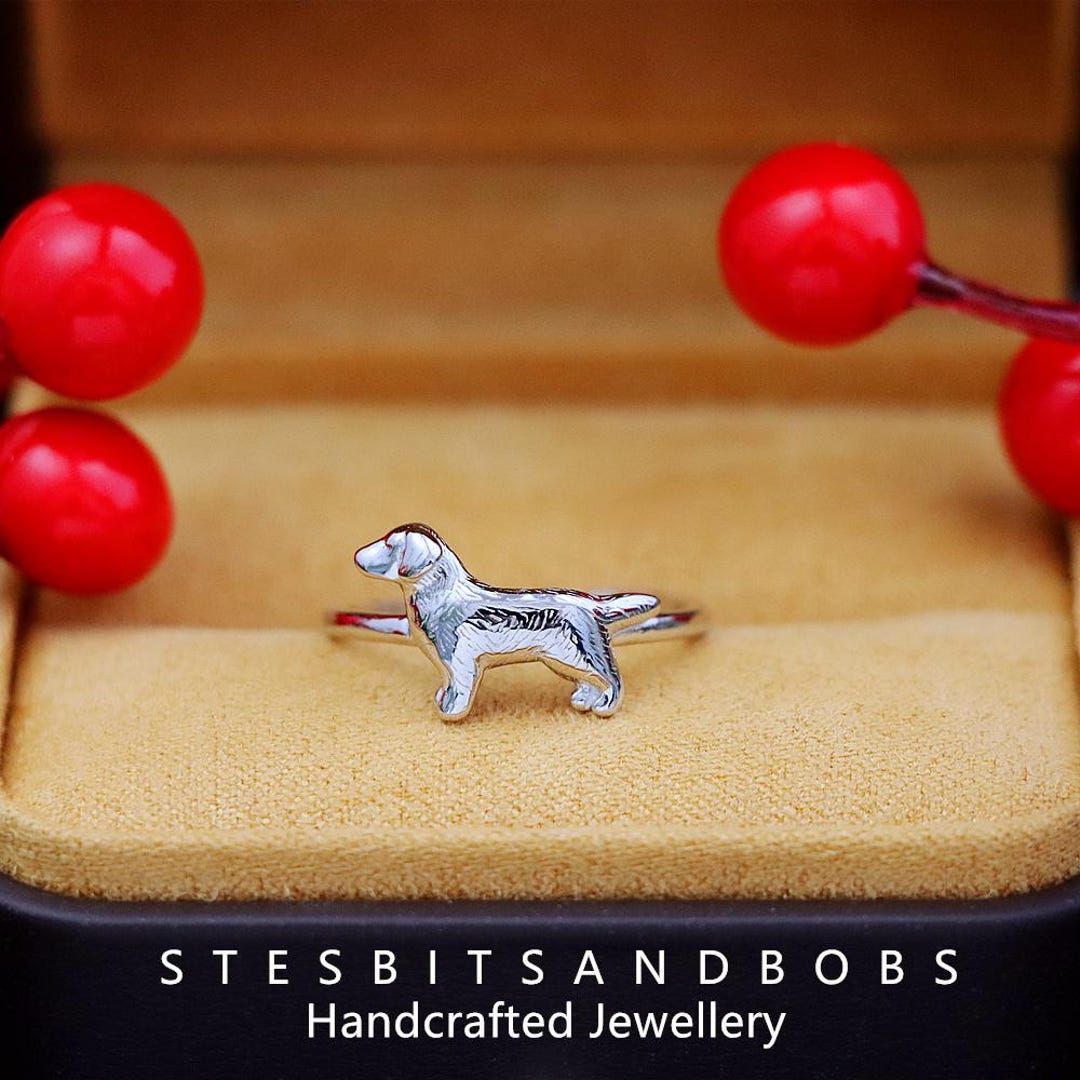 S925 Sterling Silver Cute Little Golden Retriever Ring, Puppy Finger ...