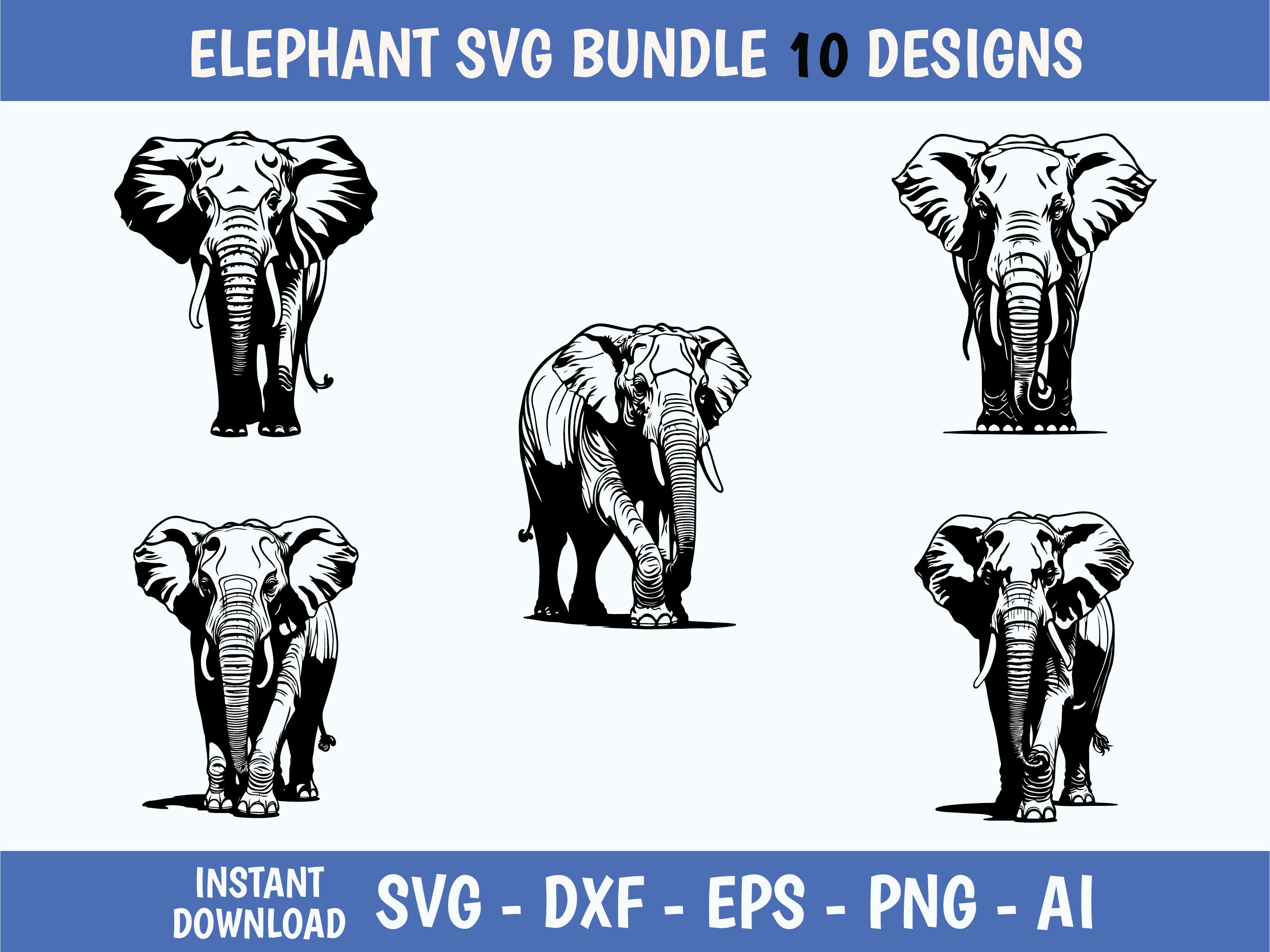 Elephant SVG Safari Animal Bundle Cut File Cricut Silhouette Commercial ...
