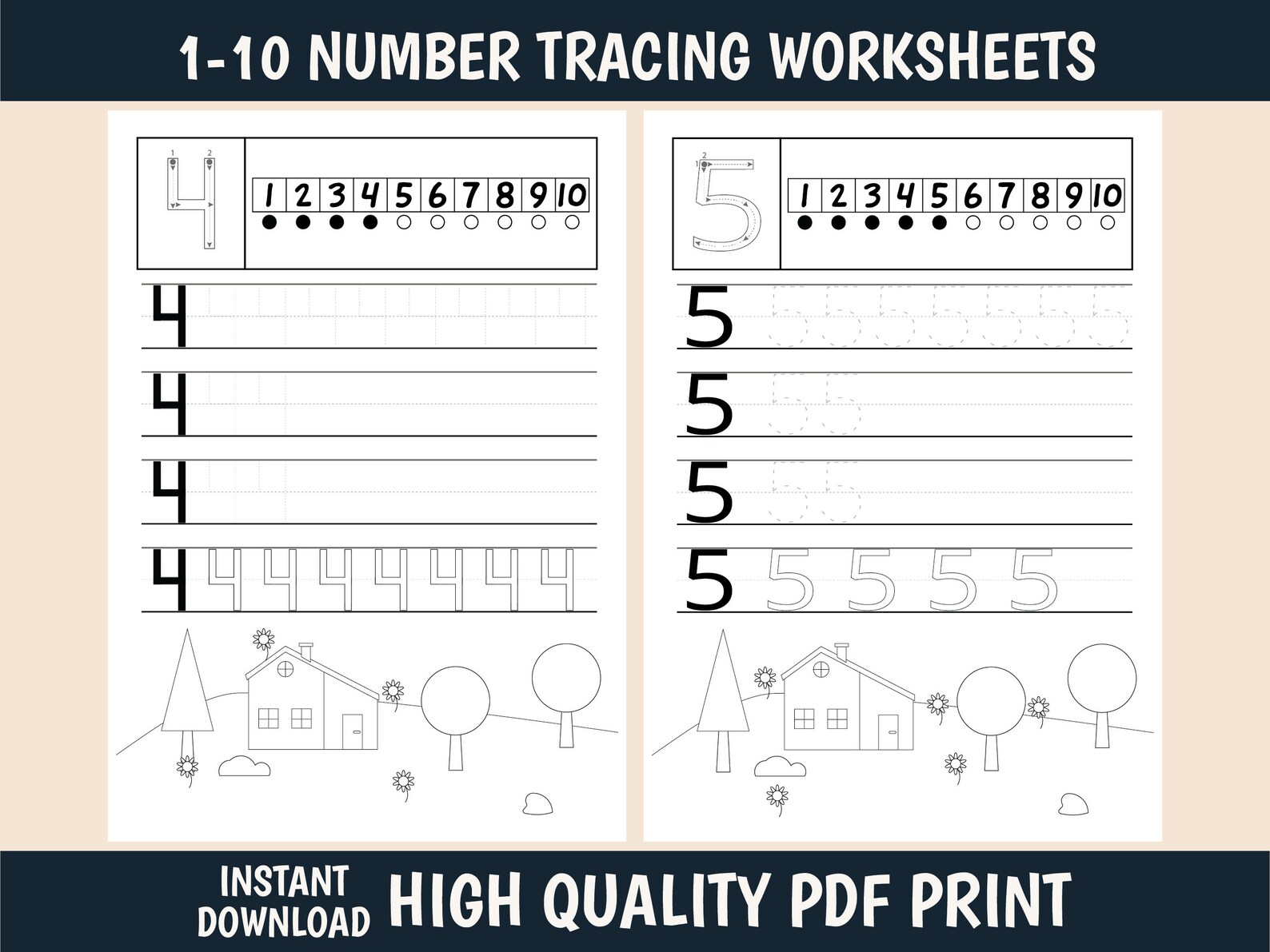 Number Tracing Worksheet Numbers Learning Number 1-10 Kindergarten Math ...