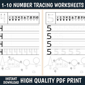 Number Tracing Worksheet Numbers Learning Number 1-10 Kindergarten Math ...