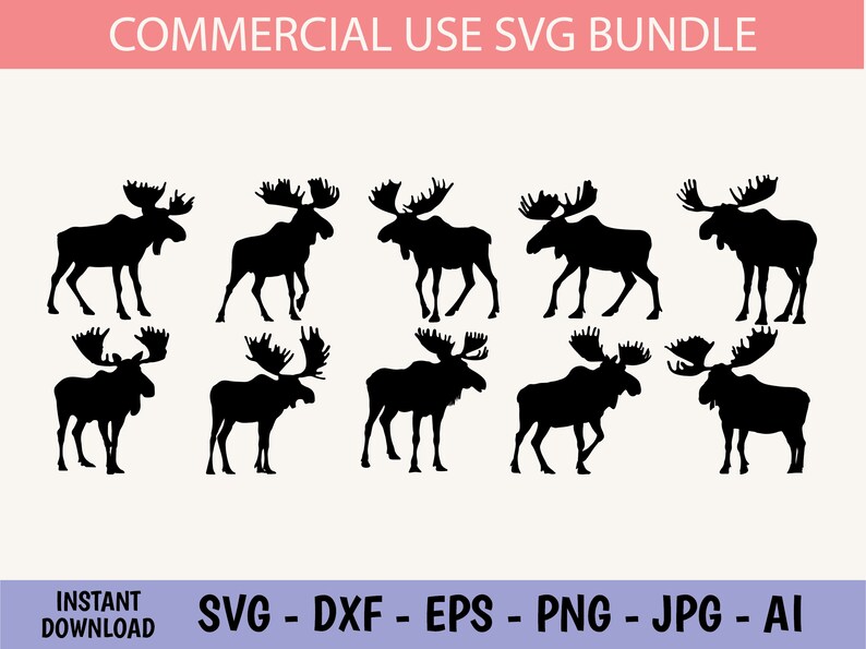Moose SVG Head Bundle Cut File Cricut Silhouette Commercial Use Moose ...