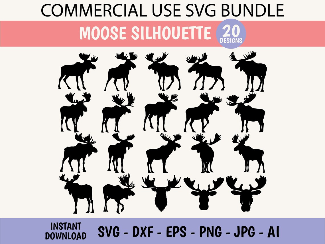 Moose SVG Head Bundle Cut File Cricut Silhouette Commercial Use Moose ...