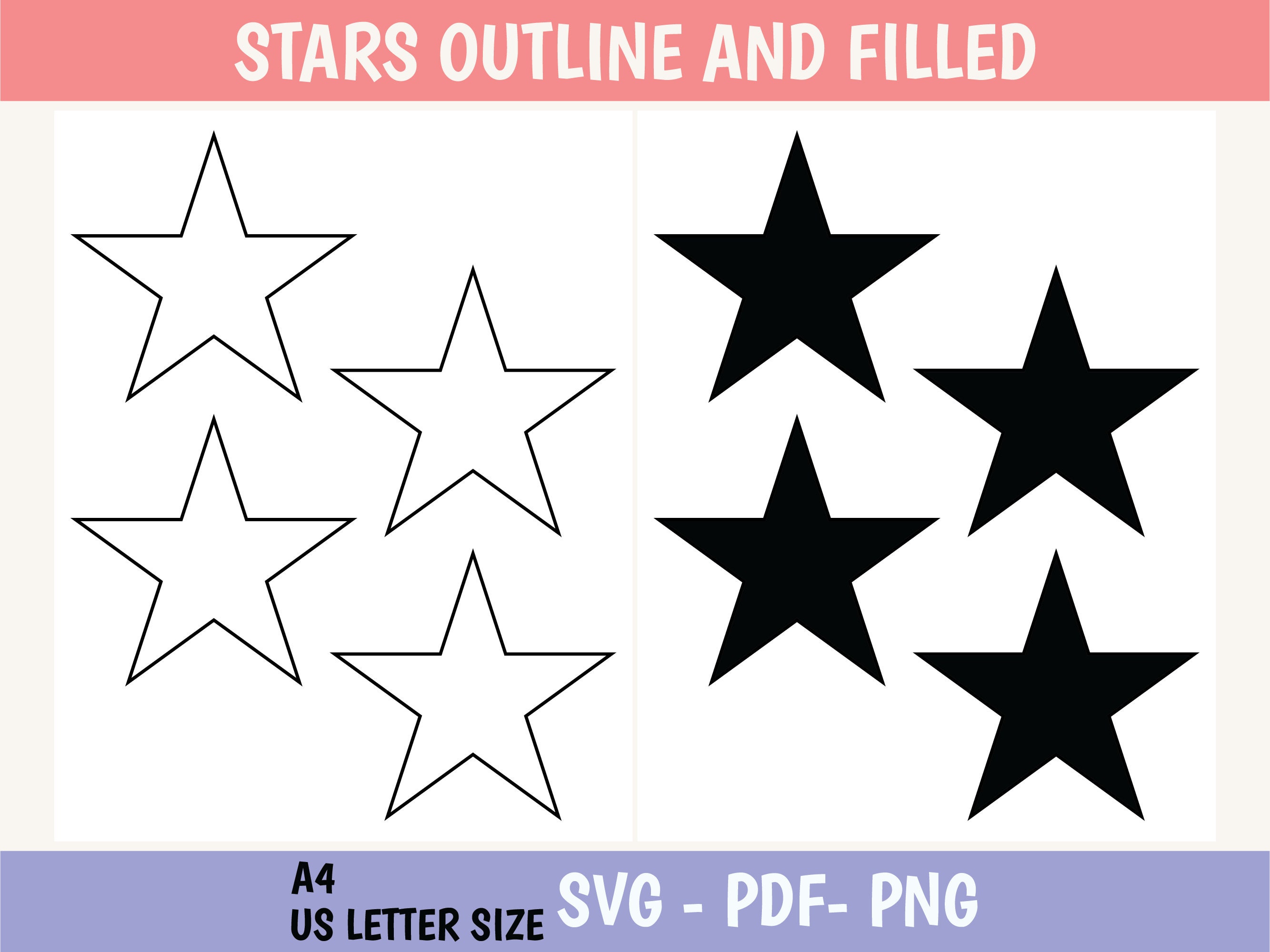 Star Shape Print 5 Pointed Star 4 Inch Star Clip Art SVG Cut Files ...
