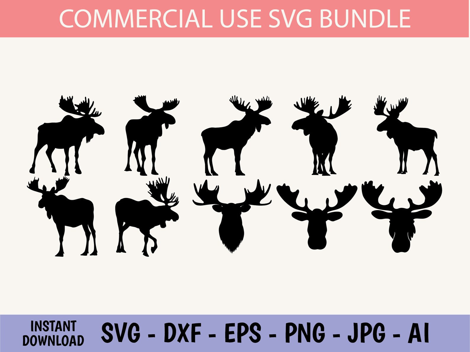 Moose SVG Head Bundle Cut File Cricut Silhouette Commercial Use Moose ...