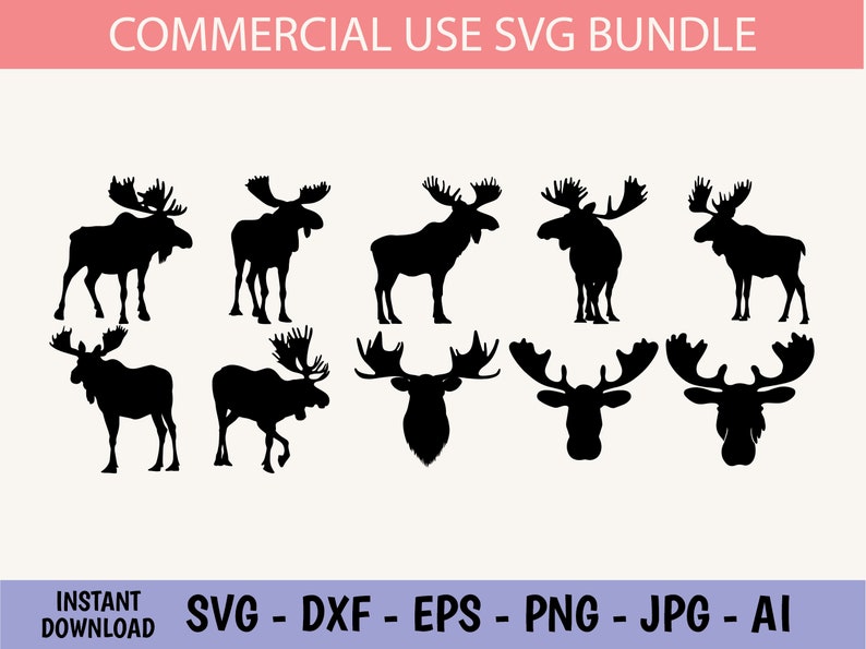 Moose SVG Head Bundle Cut File Cricut Silhouette Commercial Use Moose ...