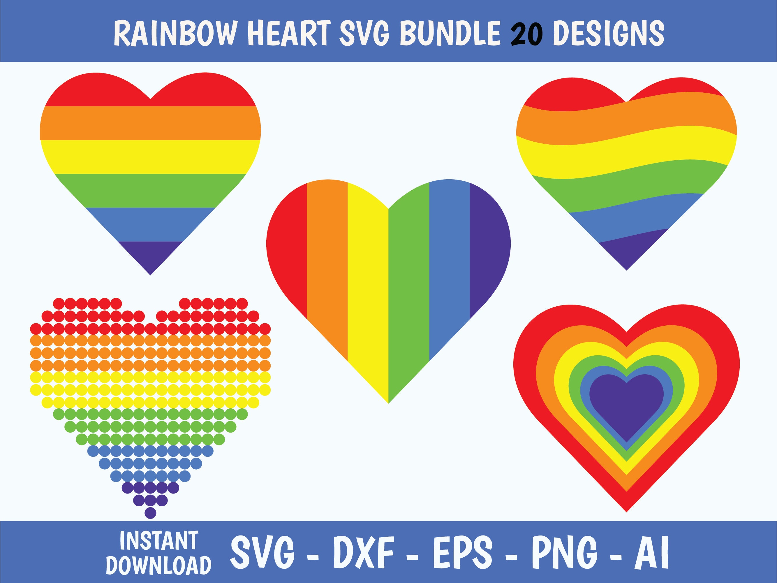 Rainbow Heart SVG Bundle Pride Love Svg Nursery Rainbow - Etsy