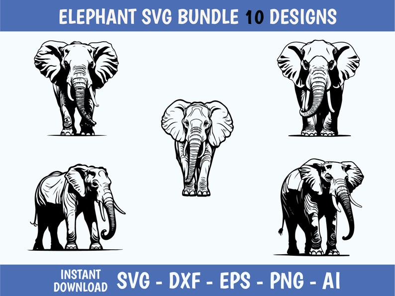Elephant SVG Safari Animal Bundle Cut File Cricut Silhouette Commercial ...