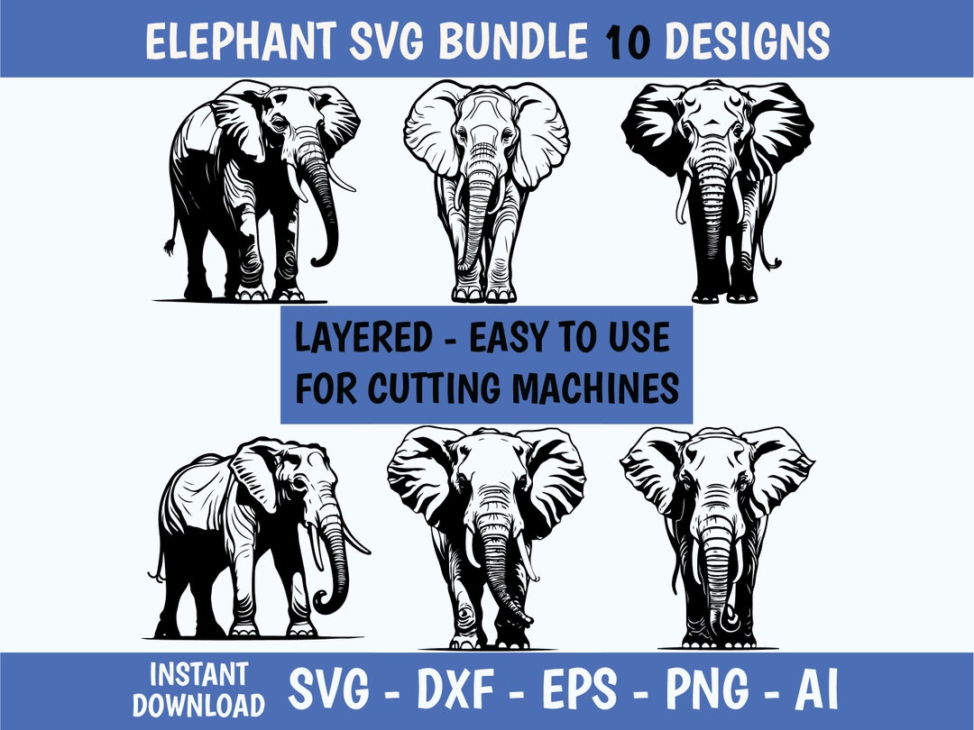 Elephant SVG Safari Animal Bundle Cut File Cricut Silhouette Commercial ...