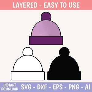 Beanie SVG Layered Cut File Cricut Silhouette, Beanie Clipart, Pom Pom ...