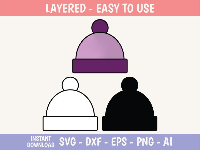 Beanie SVG Layered Cut File Cricut Silhouette, Beanie Clipart, Pom Pom ...
