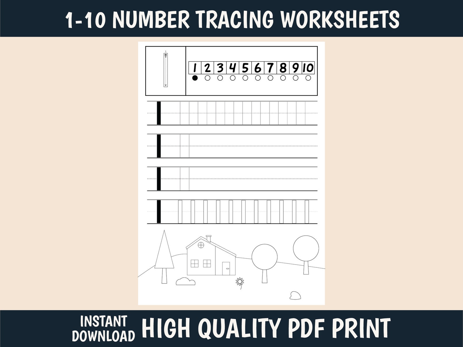 Number Tracing Worksheet Numbers Learning Number 1-10 Kindergarten Math ...