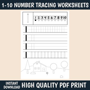 Number Tracing Worksheet Numbers Learning Number 1-10 Kindergarten Math ...