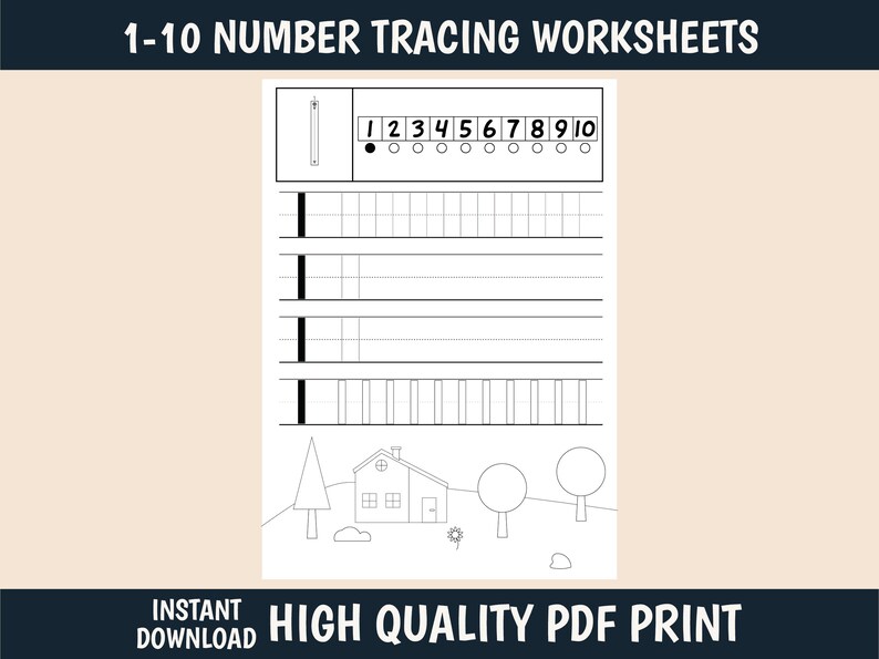 Number Tracing Worksheet Numbers Learning Number 1-10 Kindergarten Math ...