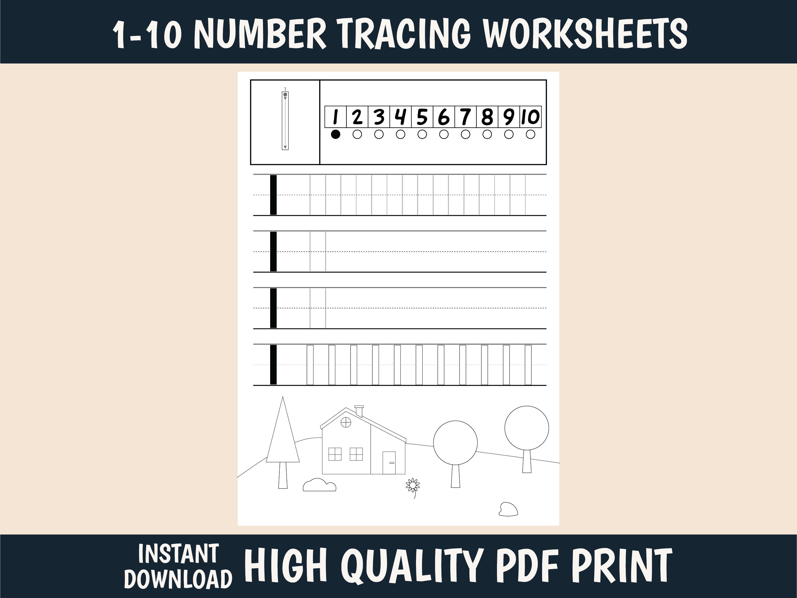 Number Tracing Worksheet Numbers Learning Number 1-10 Kindergarten Math ...