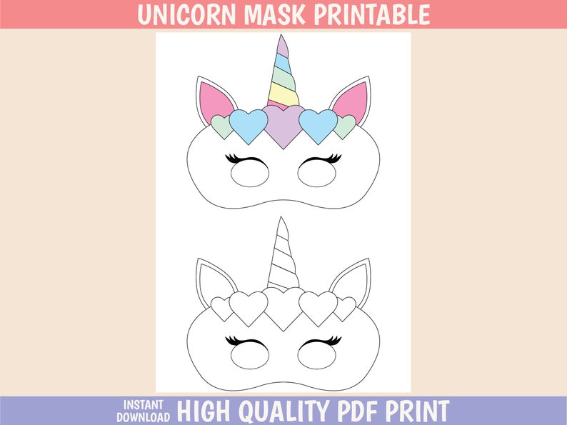 Unicorn Mask Printable Unicorn Costume Rainbow Unicorn Diy Unicorn Mask ...