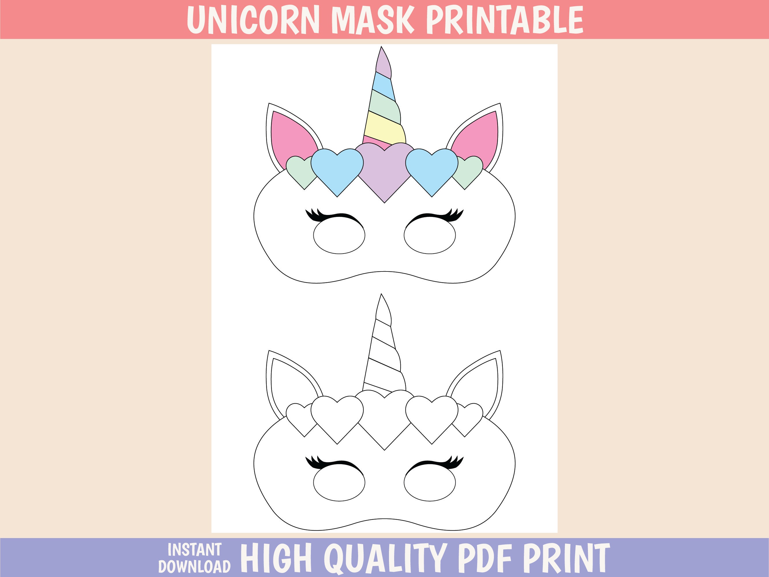 Unicorn Mask Printable Unicorn Costume Rainbow Unicorn Diy Unicorn Mask ...