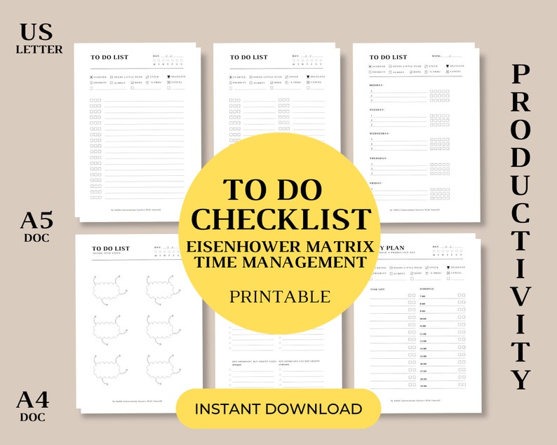 TO DO Check List Printable / Eisenhower Priority Matrix / - Etsy