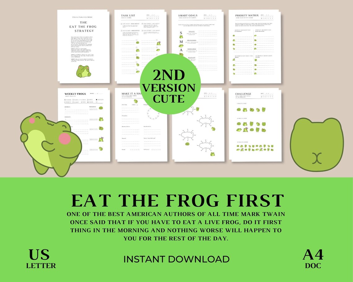 Eat the Frog Productivity Planner – Eisenhower Matrix, SMART Goals ...