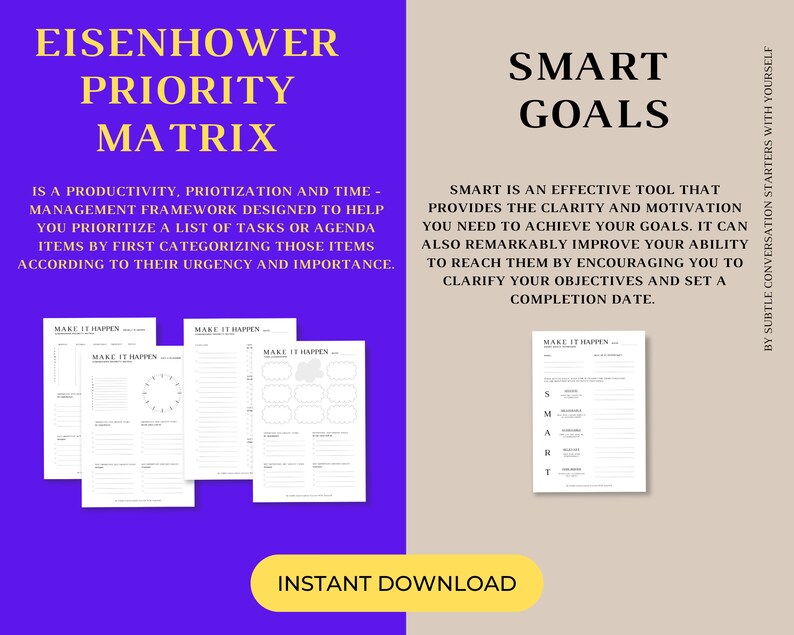 Boost Productivity: Eisenhower Matrix, SMART Goals, Motivational Prints ...