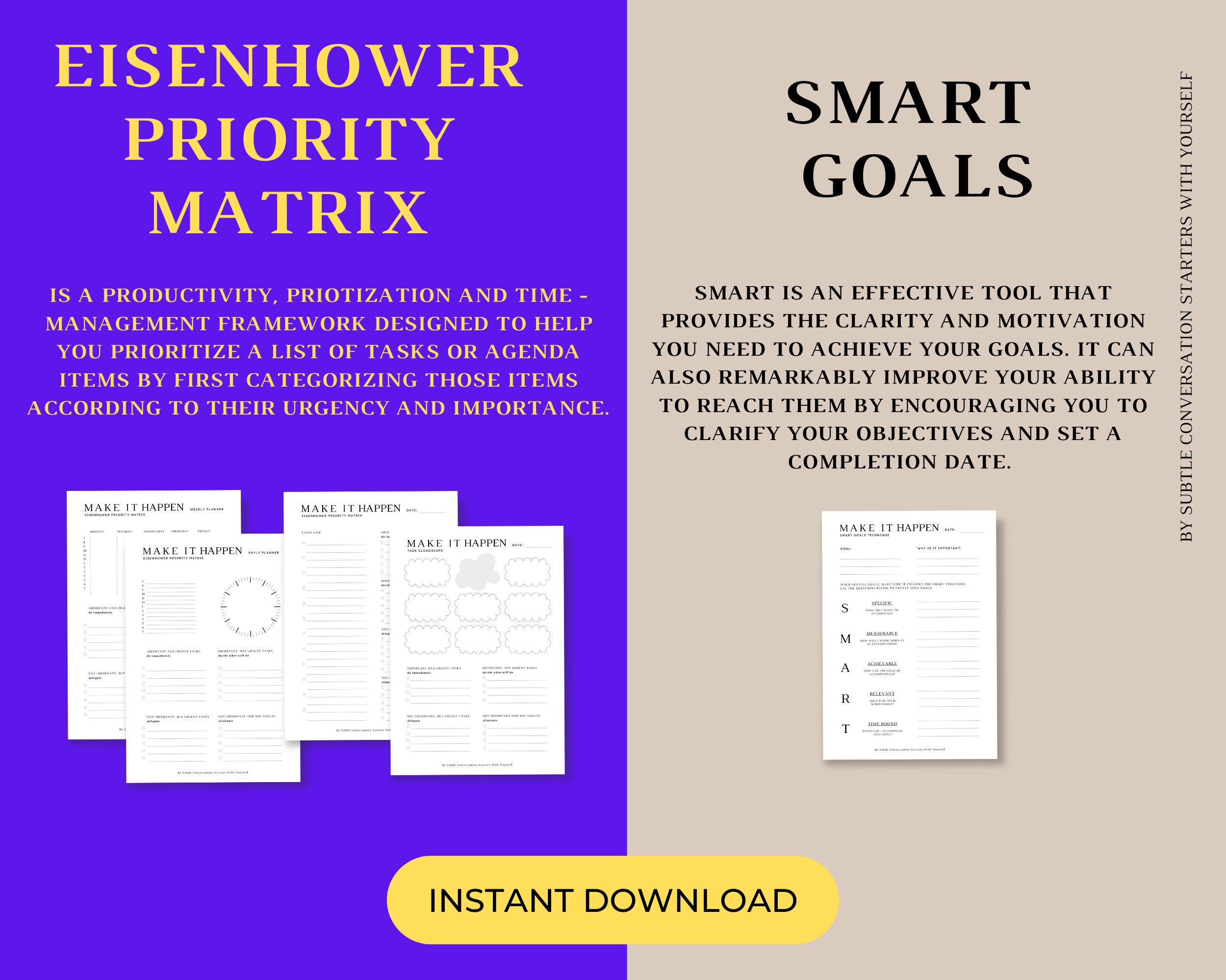 Boost Productivity: Eisenhower Matrix, SMART Goals, Motivational Prints ...