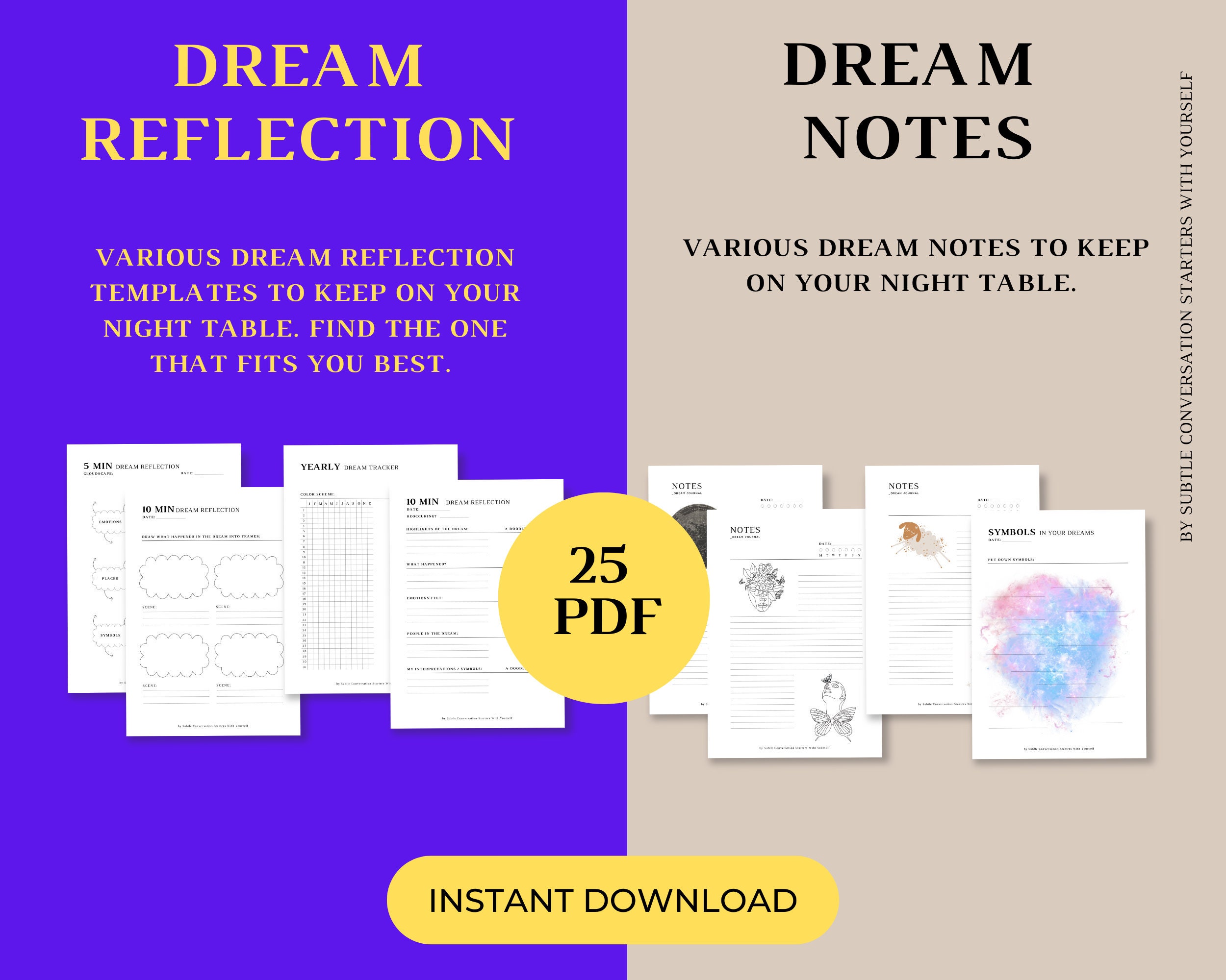 Dream & Symbol Journal Instant Printable Clear Minimal Design Mindful ...