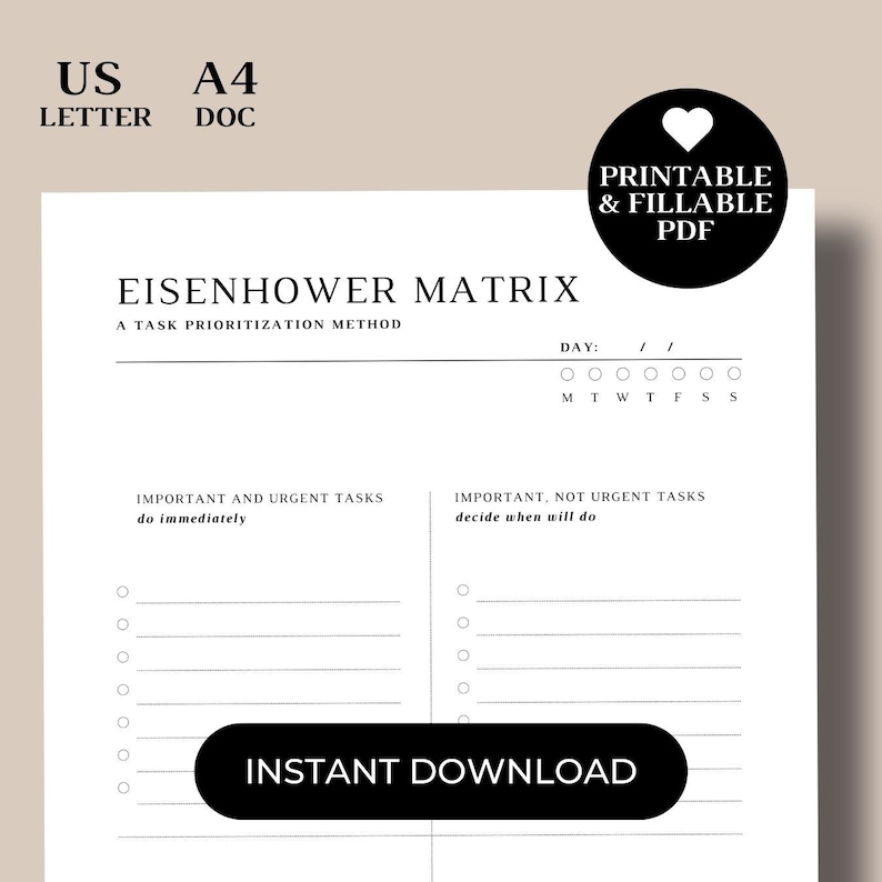 Eisenhower Matrix Planner – One Page Printable & Fillable PDF - Etsy