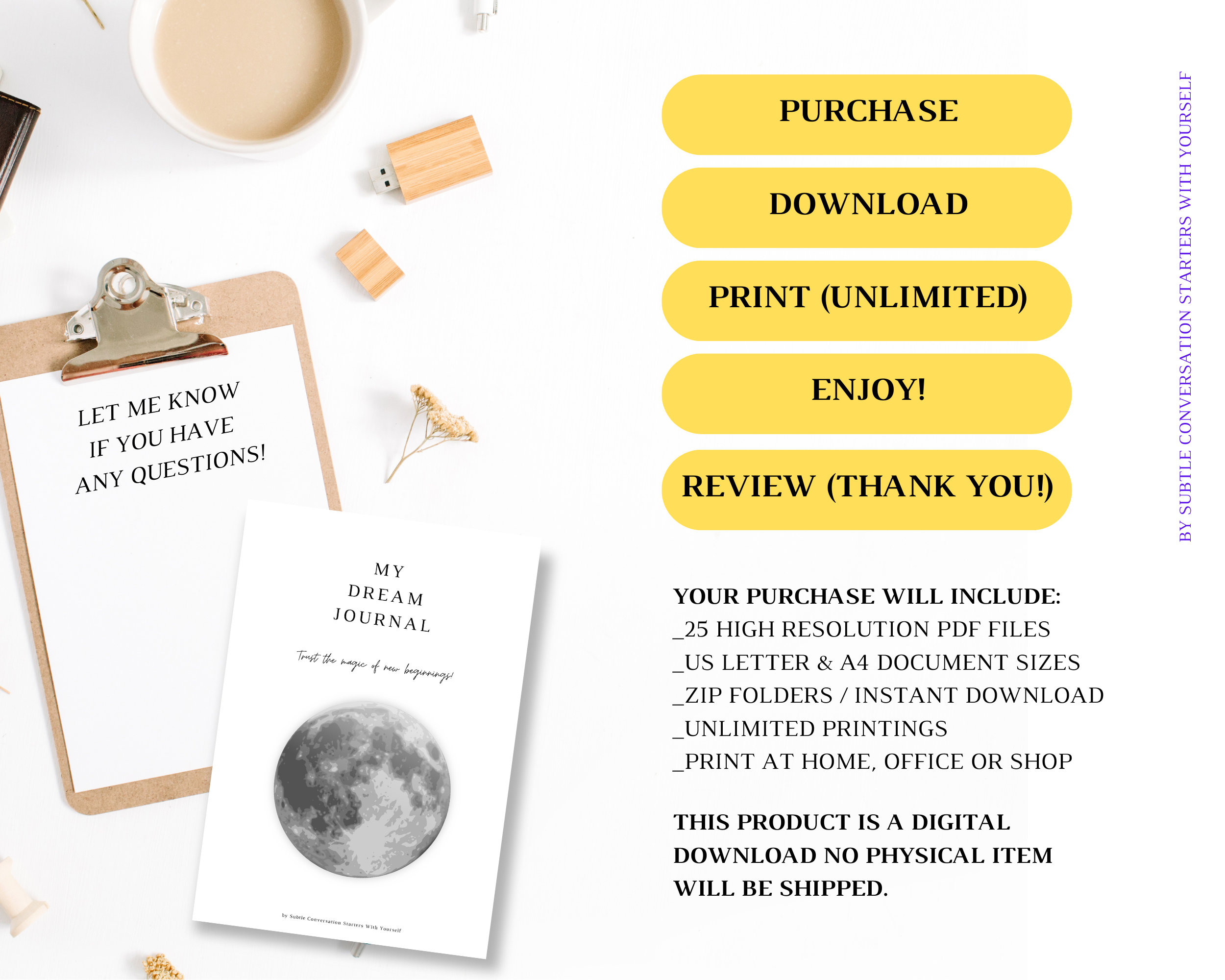 Dream & Symbol Journal Instant Printable Clear Minimal Design Mindful ...