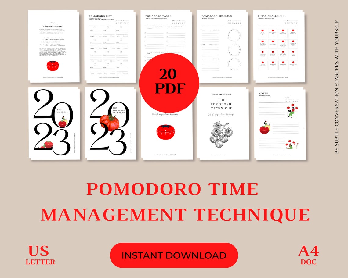 POMODORO Technique Printable Productivity and Goal Setting Planner ...
