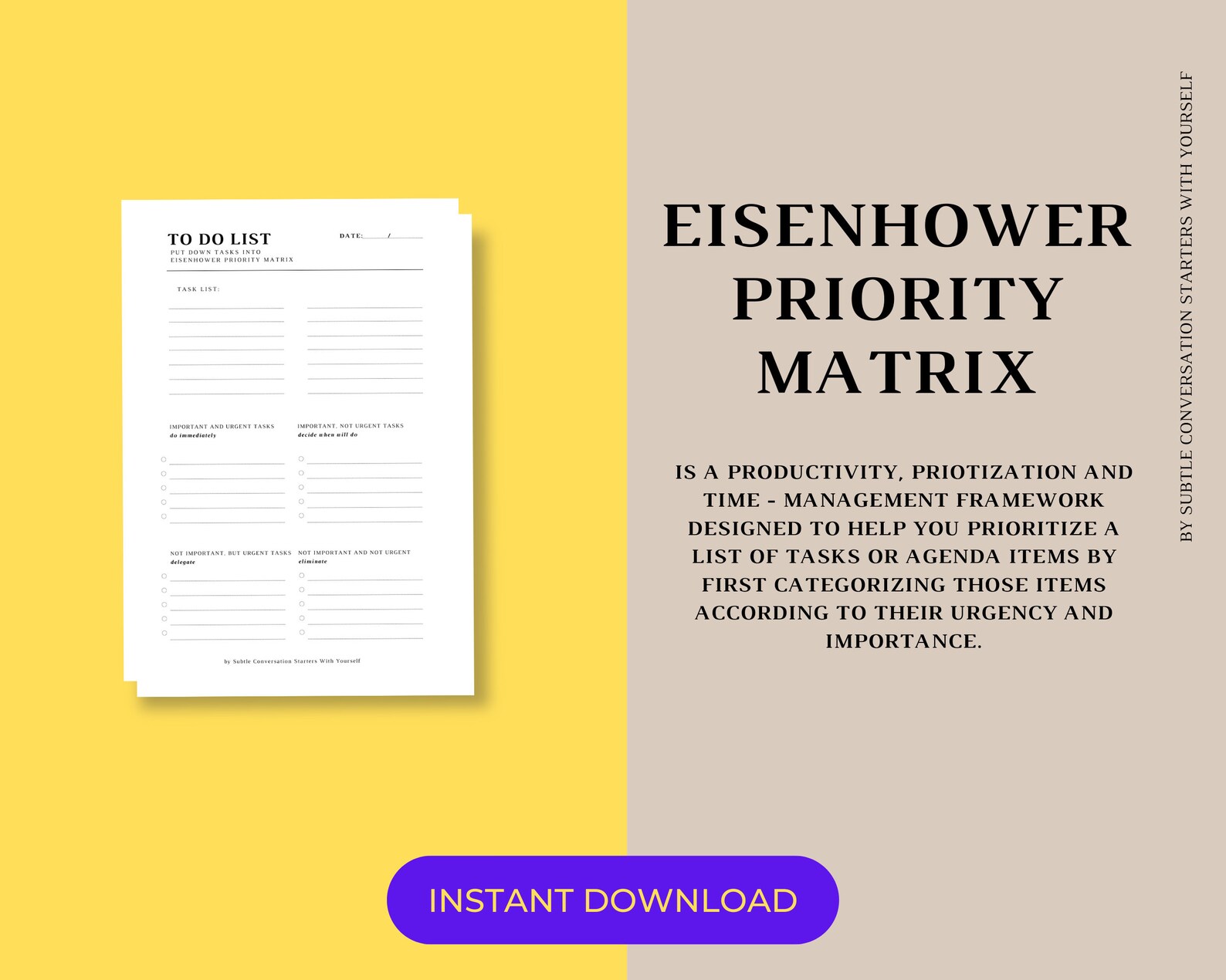 TO DO Check List Printable / Eisenhower Priority Matrix / Productive ...