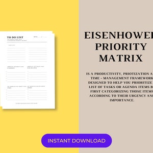 TO DO Check List Printable / Eisenhower Priority Matrix / Productive ...
