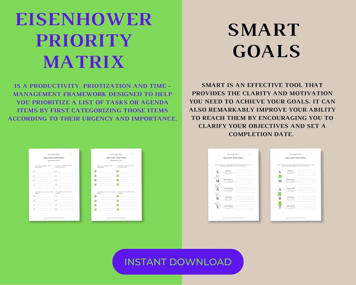 Eat the Frog Productivity Planner – Eisenhower Matrix, SMART Goals ...