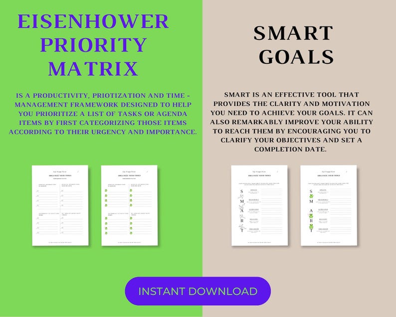 Eat the Frog Productivity Planner – Eisenhower Matrix, SMART Goals ...