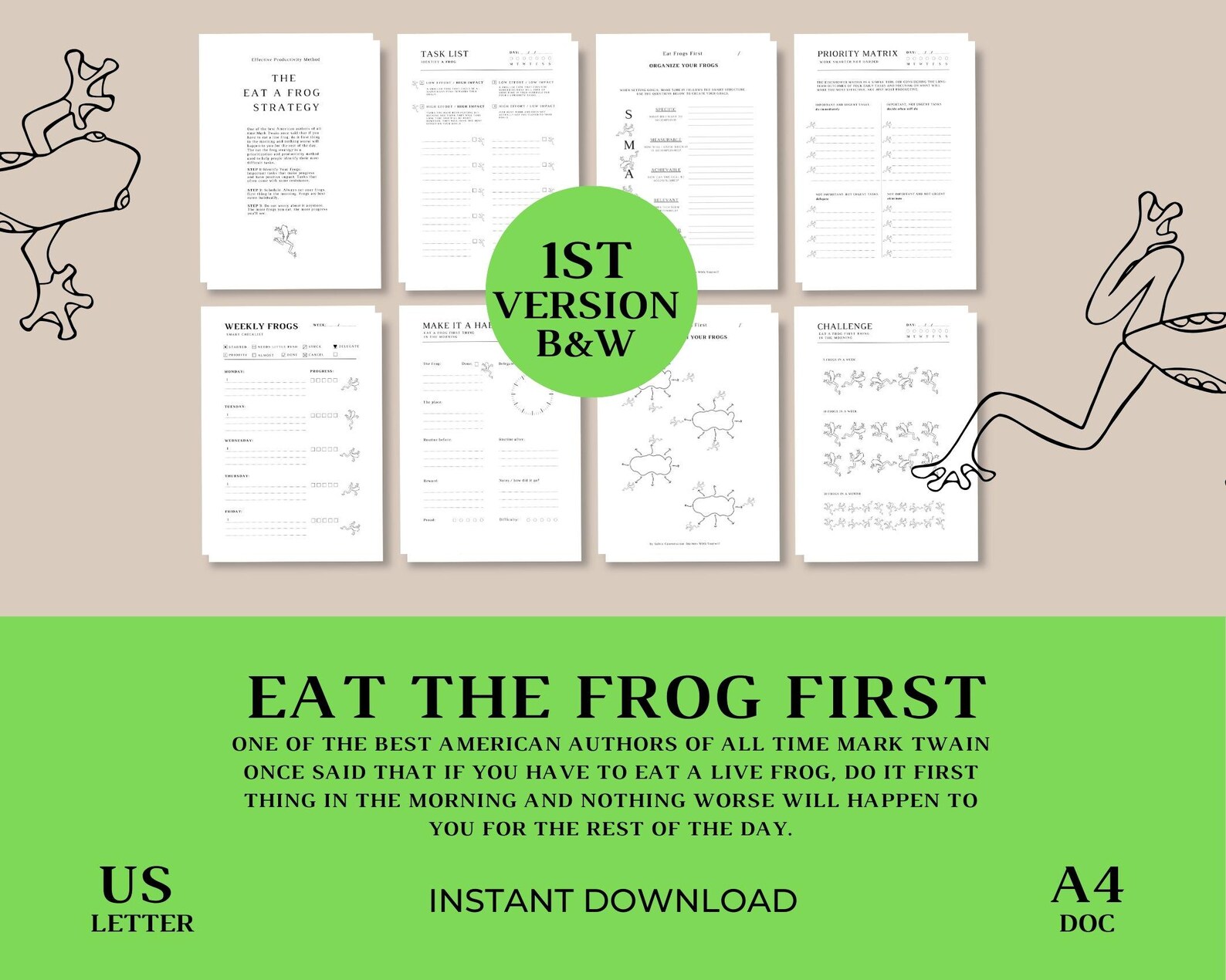 Eat the Frog Productivity Planner – Eisenhower Matrix, SMART Goals ...