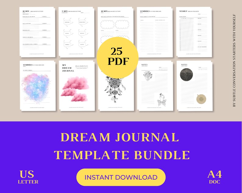 Dream & Symbol Journal Instant Printable Clear Minimal Design Mindful ...