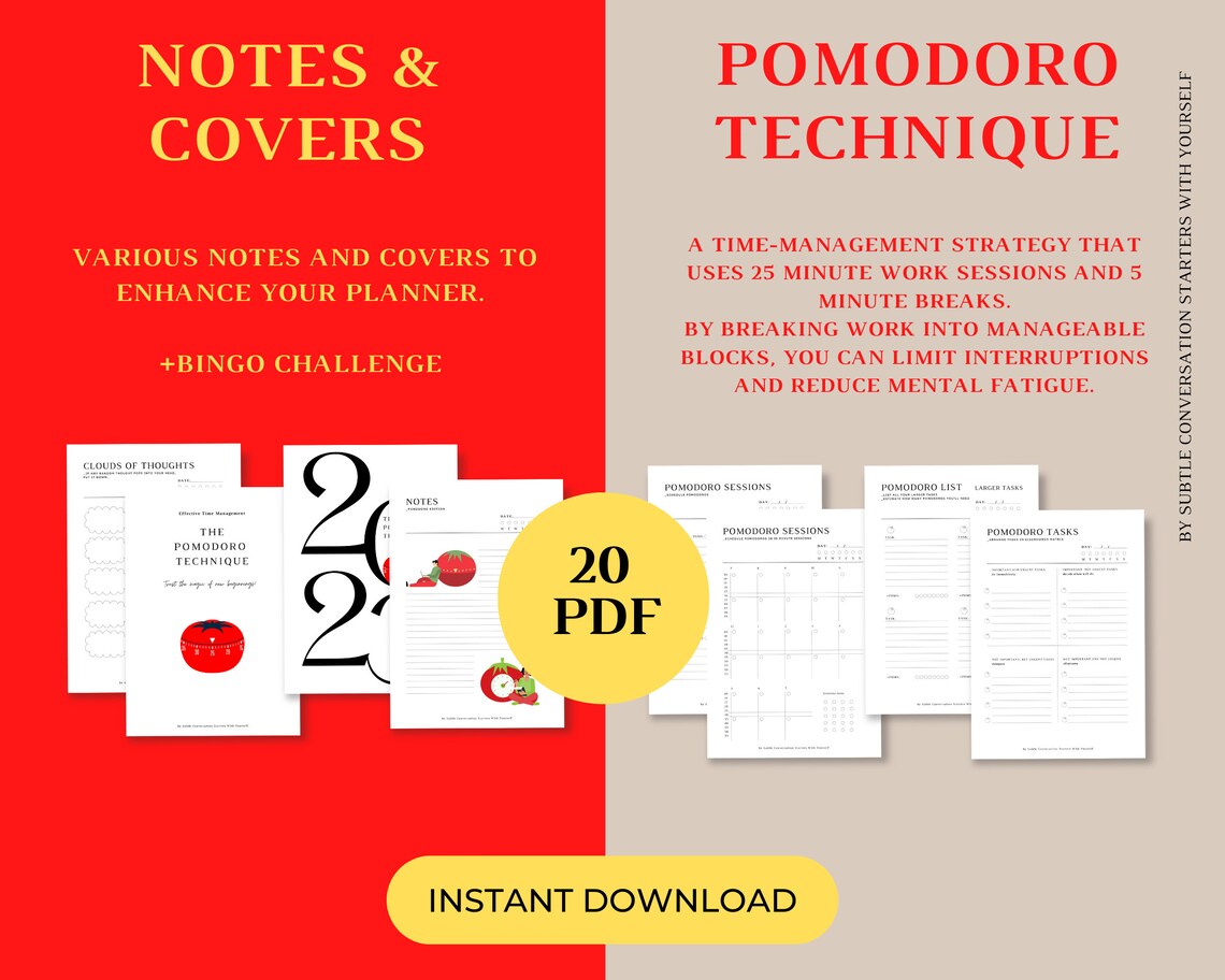 POMODORO Technique Printable Productivity and Goal Setting Planner ...