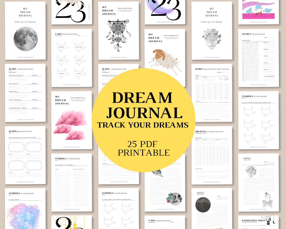 Dream & Symbol Journal Instant Printable Clear Minimal Design Mindful ...