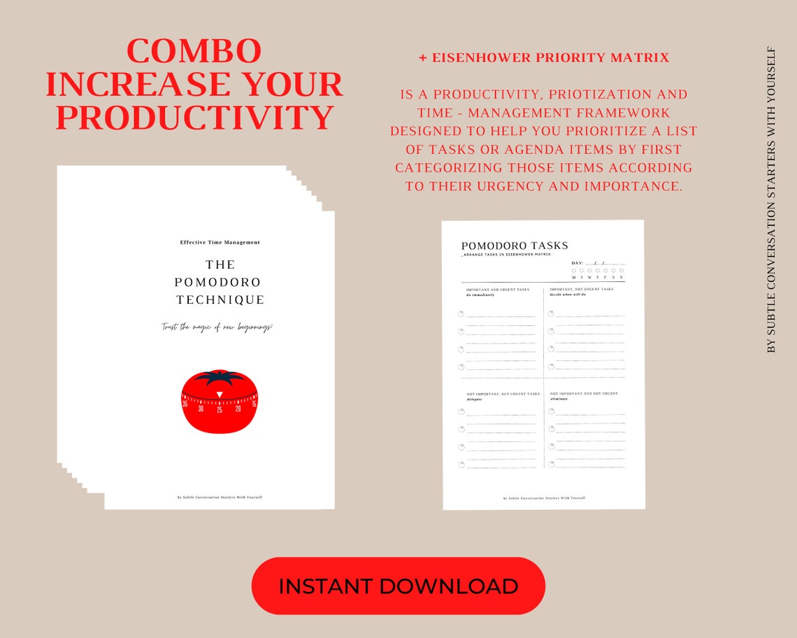 POMODORO Technique Printable Productivity and Goal Setting Planner ...