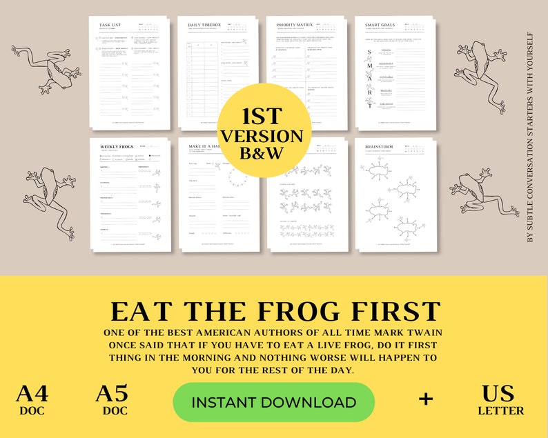 Productivity Technique Eat Frogs First Instant Download Eisenhower ...