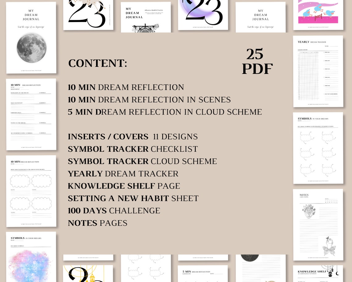 Dream & Symbol Journal Instant Printable Clear Minimal Design Mindful ...