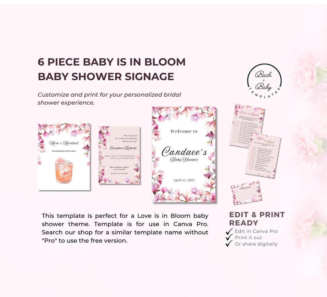Baby is in Bloom Baby Shower Signage Pack (canva Pro Template) - Etsy