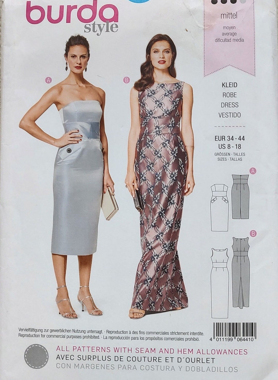 Uncut Misses Size 8-18, Sewing Pattern, Burda 6441, Dress, Maxi, Gown ...