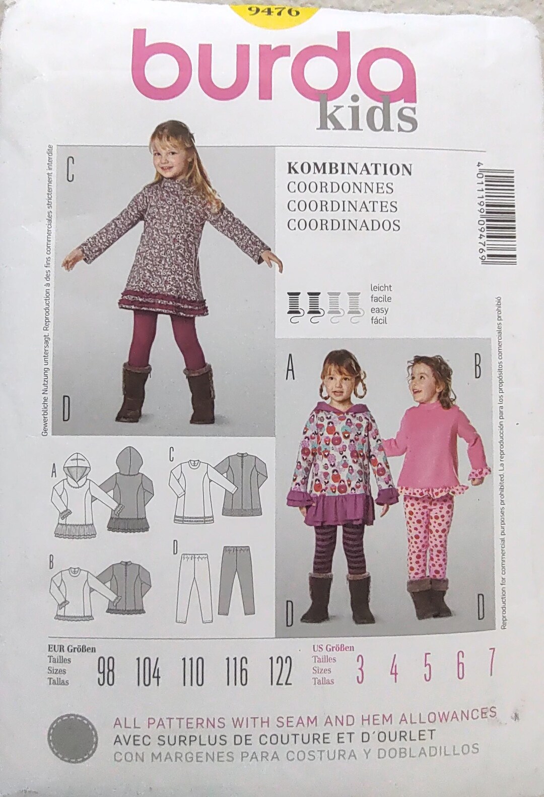 Uncut, Child Size 3 to 7, Burda Sewing Pattern 9476, Girl, Toddler ...