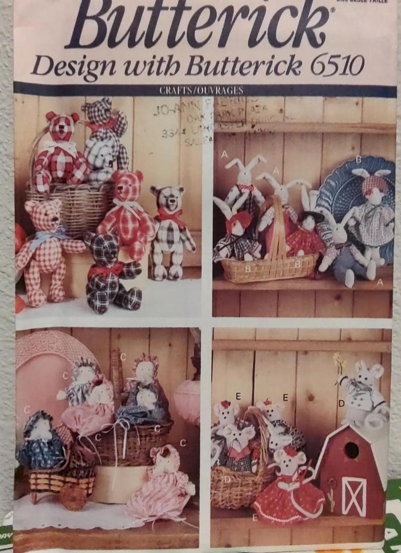 Uncut, Sewing Pattern, Butterick 6510, Little Friends, Stuffed Animal ...