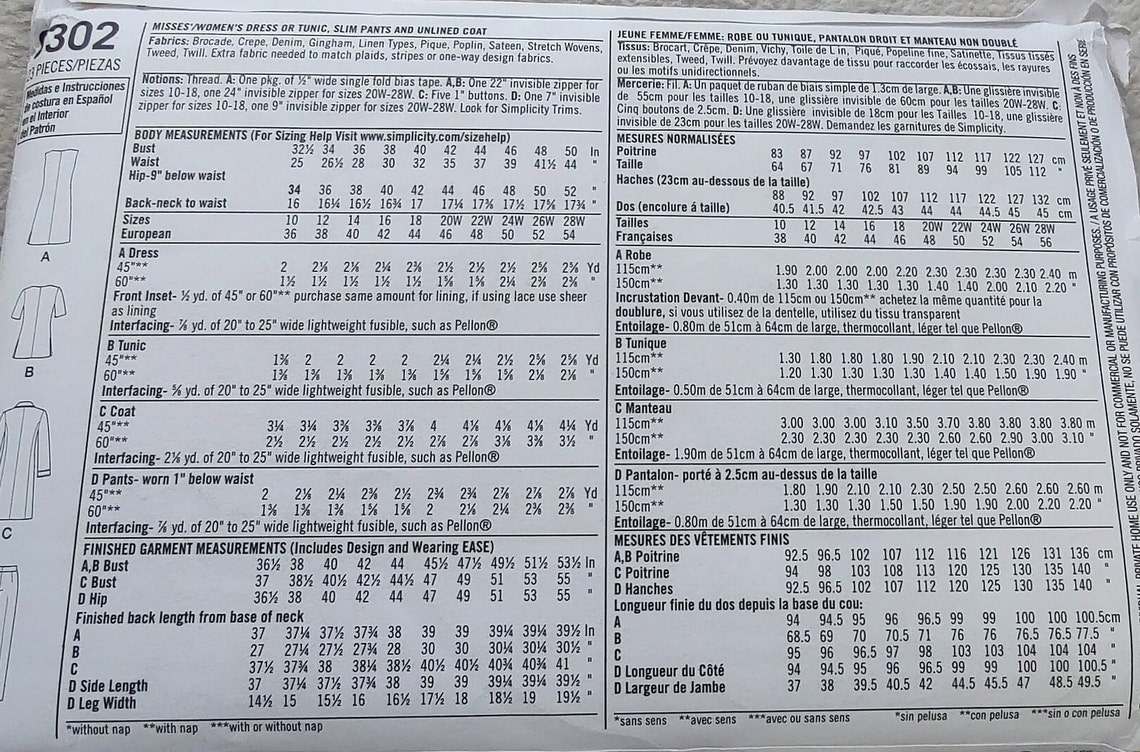 Uncut Misses Size 20-28, Sewing Pattern Simplicity 8302, Jacket, Coat ...