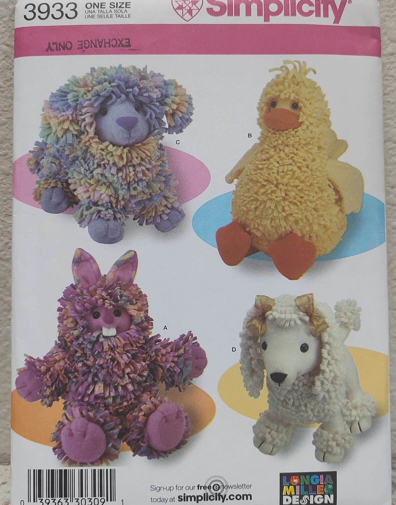 Uncut Simplicity Crafts Sewing Pattern 3933, Loopy Stuffed Animals, 15 ...