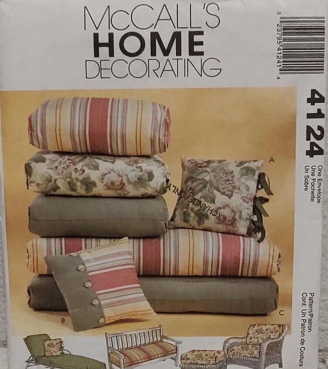 Uncut Patio Cushions, Sewing Pattern, Mccalls Home Decorating, 4124 ...
