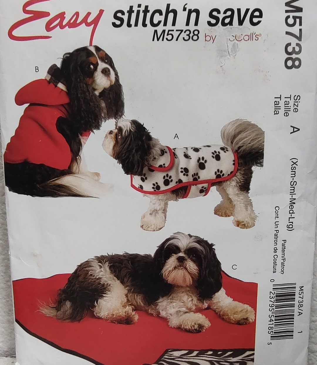 Uncut, Sewing Pattern Mccalls Stitch N Save 5738, Pet Accessories, Dog ...